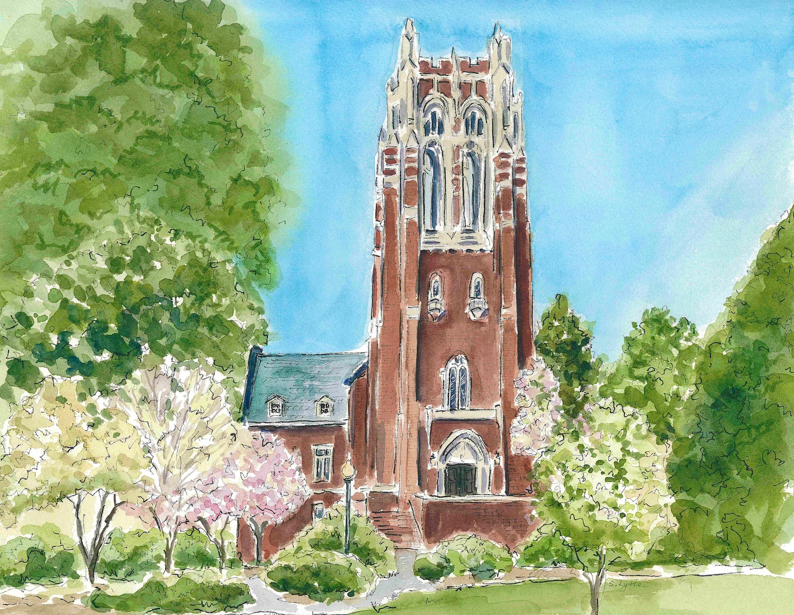 University of Richmond, Boatwright Memorial Library Watercolor Print - Etsy