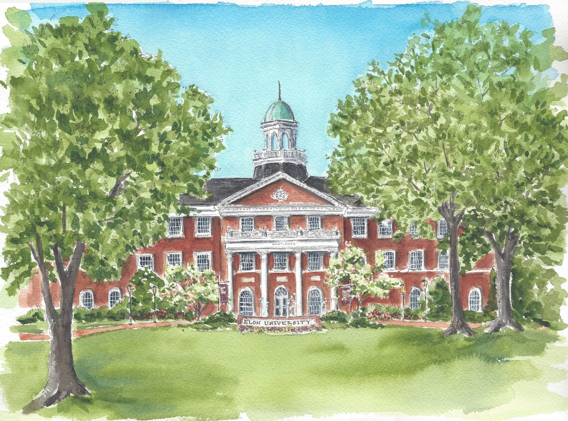 Elon University - Watercolor Print - Etsy