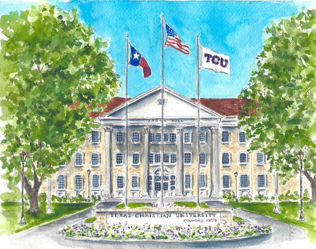 Texas Christian University, Sadler Hall Watercolor Print - Etsy