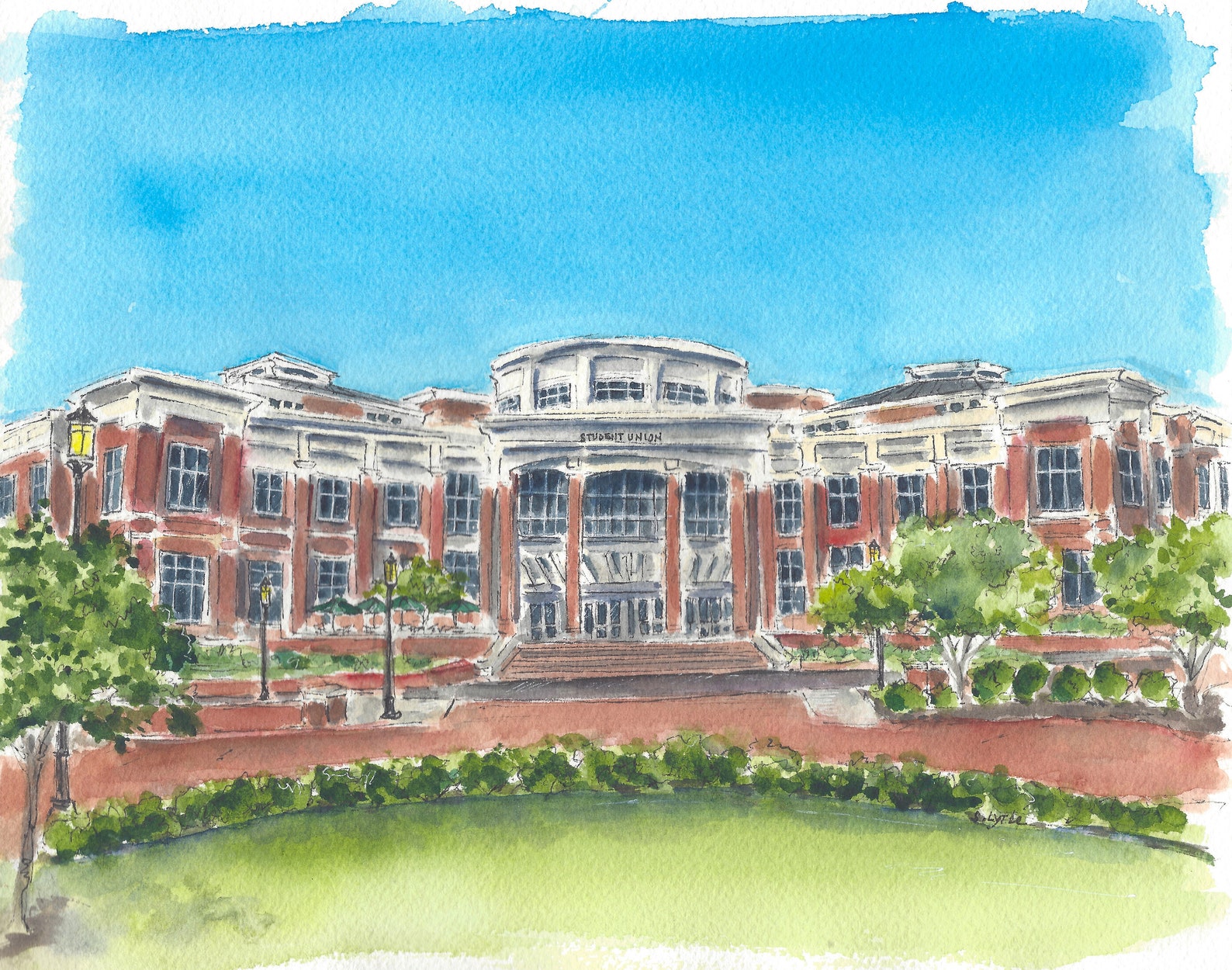 University of North Carolina Charlotte UNCC Student Union Watercolor ...