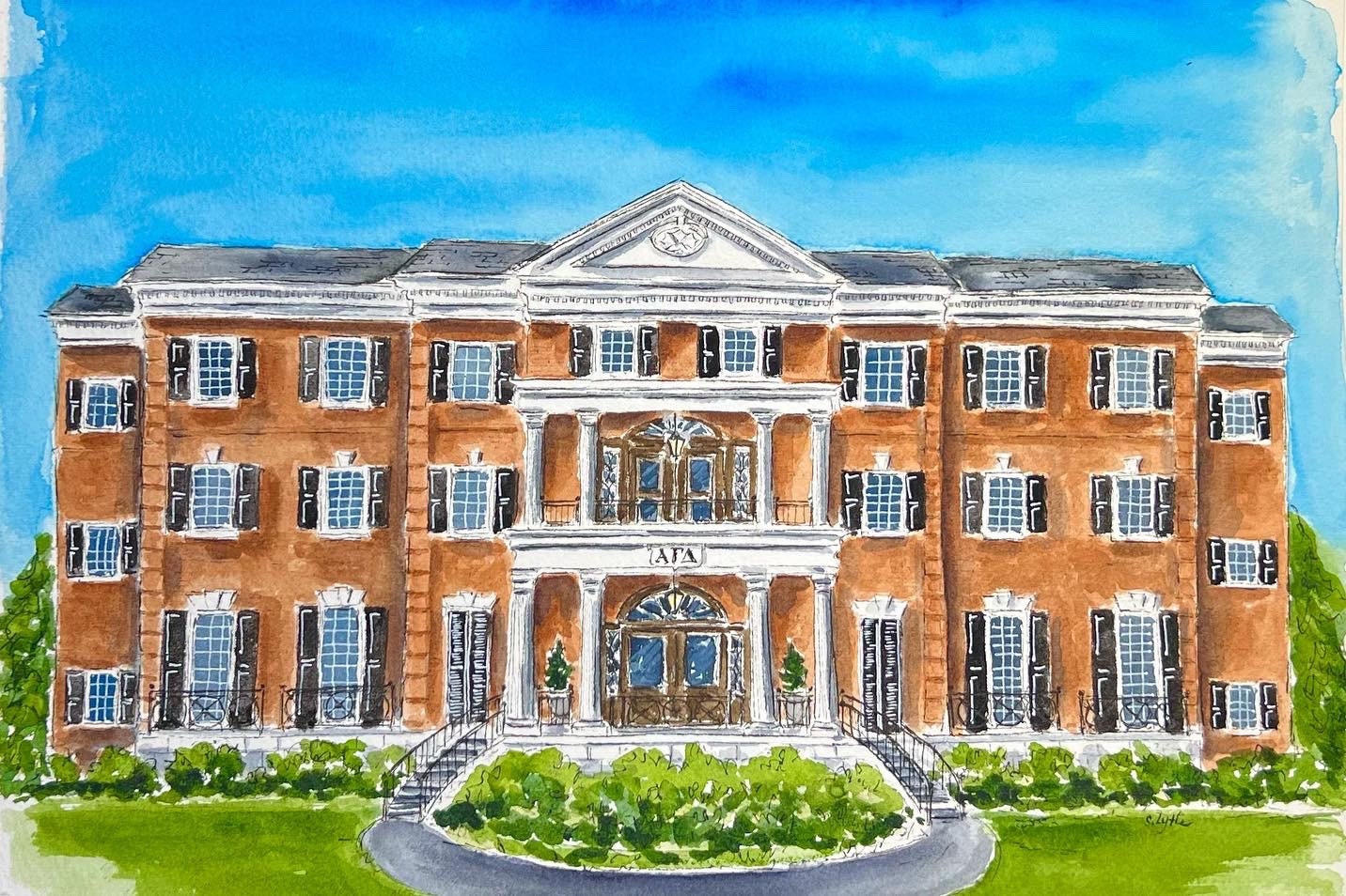 Alpha Gamma Delta Sorority House, University of Alabama Watercolor ...