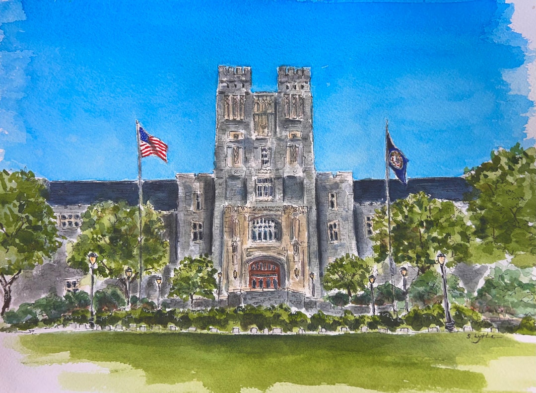 Virginia Tech, Burruss Hall Watercolor Print - Etsy