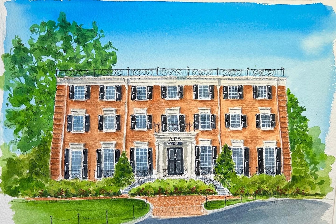 Alpha Gamma Delta OLD Sorority House, University of Alabama Watercolor ...