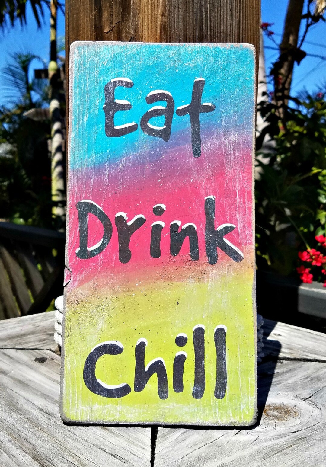 Eat Drink Chill Sign - Rustic - Beach House Sign - Tiki Bar Sign ...