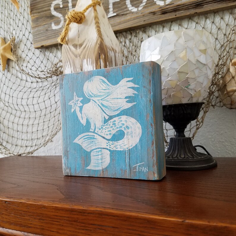 Mermaid Decor Mermaid Block Mermaid Painting Wood Block - Etsy