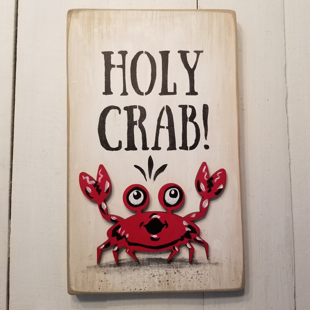 Holy Crab! Funny Beach House Sign - Custom Color Crab Art - White - Etsy