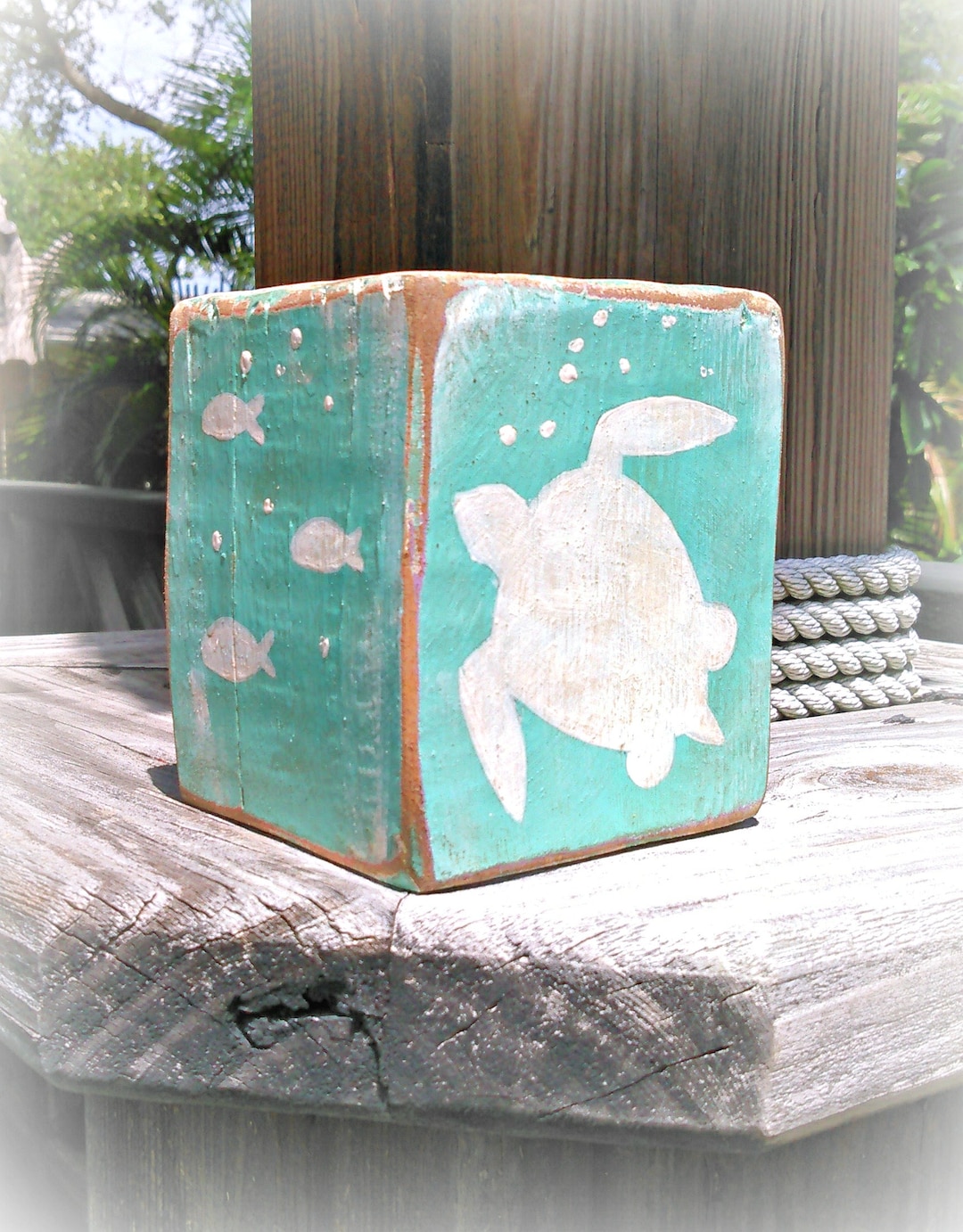 Sea Turtle Block - Wooden Block - Painted Block - Nautical Decor - Sea ...