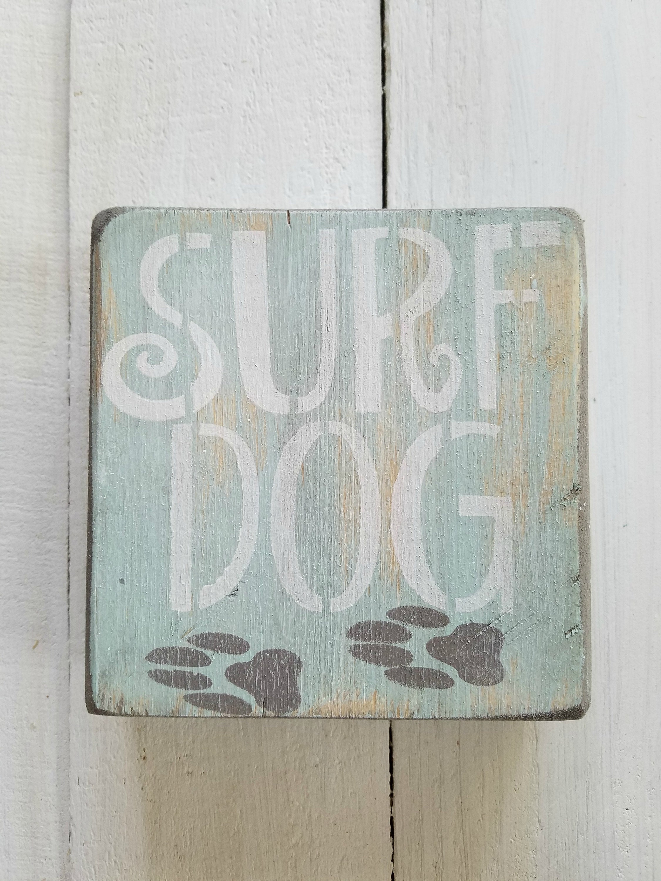 Dog Decor - Surf Dog Block - Surf Dog - Wood Block - Painted Block ...