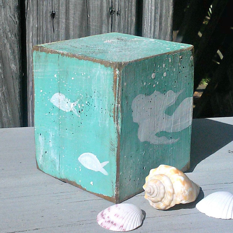 Mermaid Block Wooden Block Painted Block Nautical Decor - Etsy