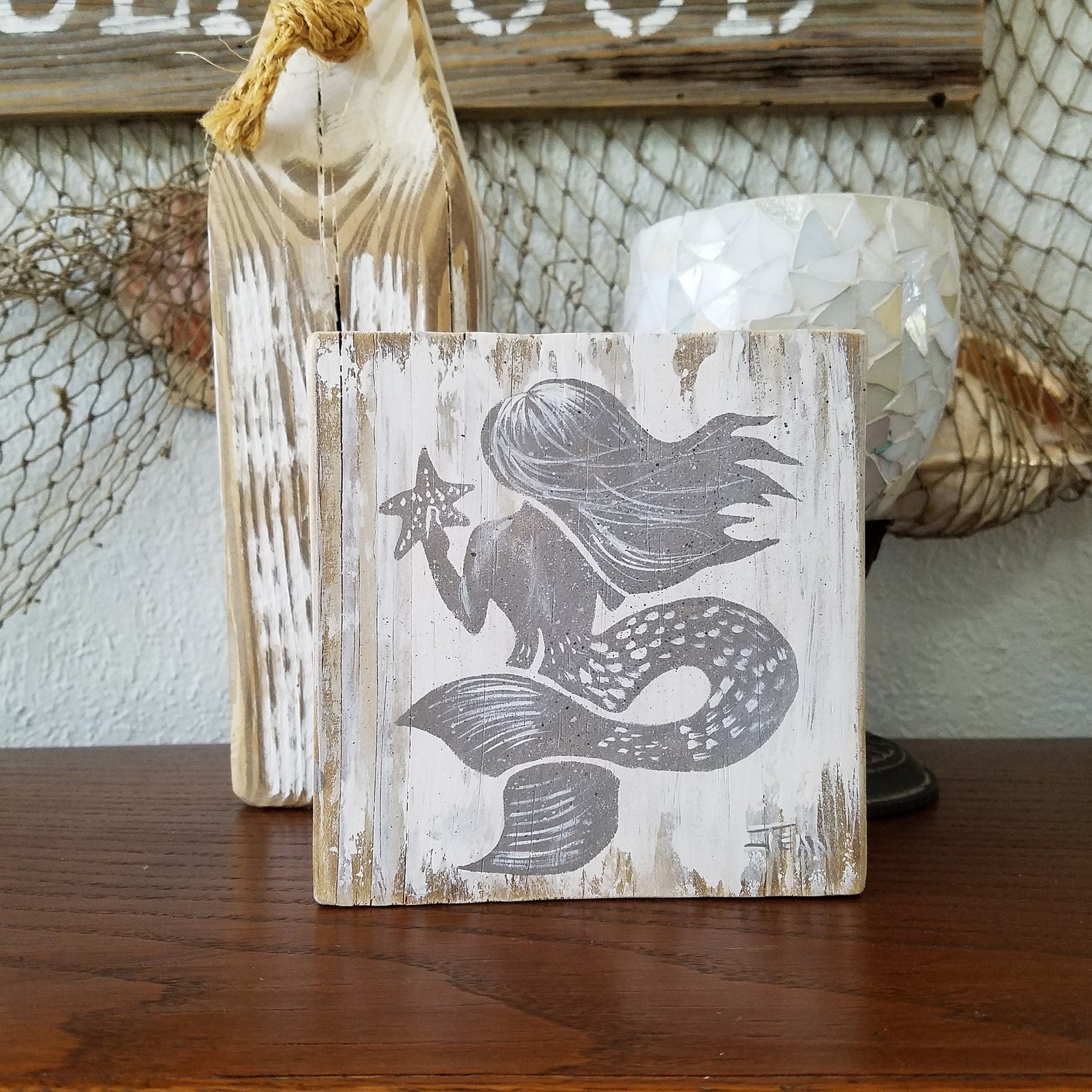 Mermaid Decor Mermaid Block Mermaid Painting Wood Block - Etsy
