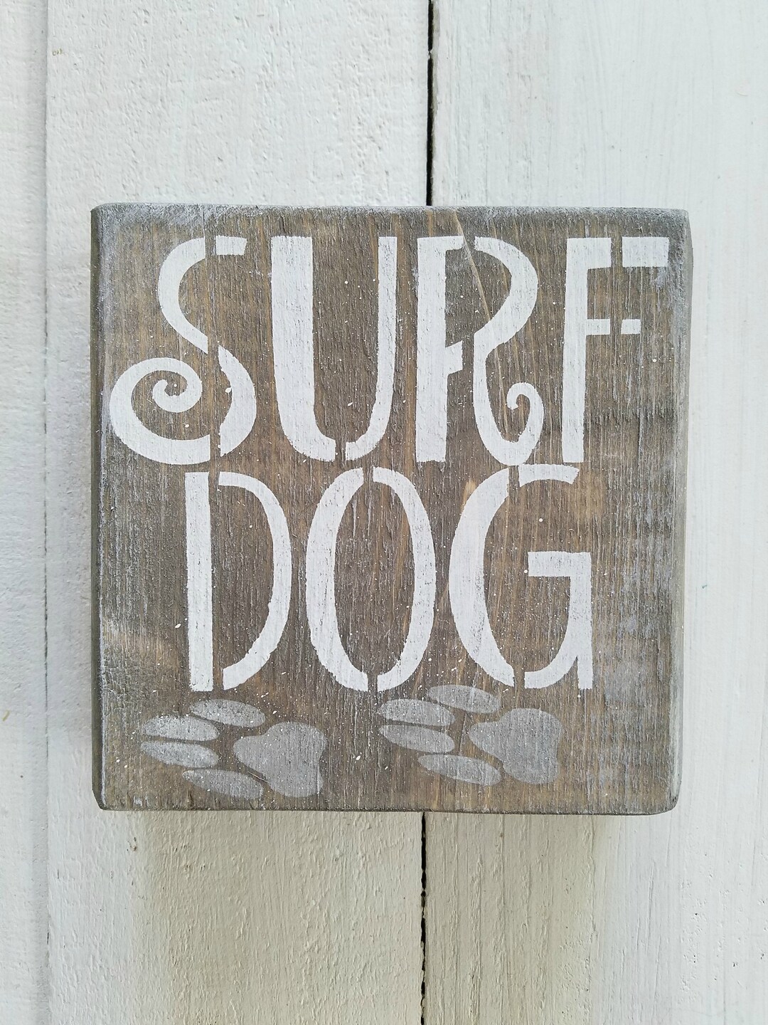 Dog Decor - Surf Dog Block - Surf Dog - Wood Block - Driftwood Finish ...
