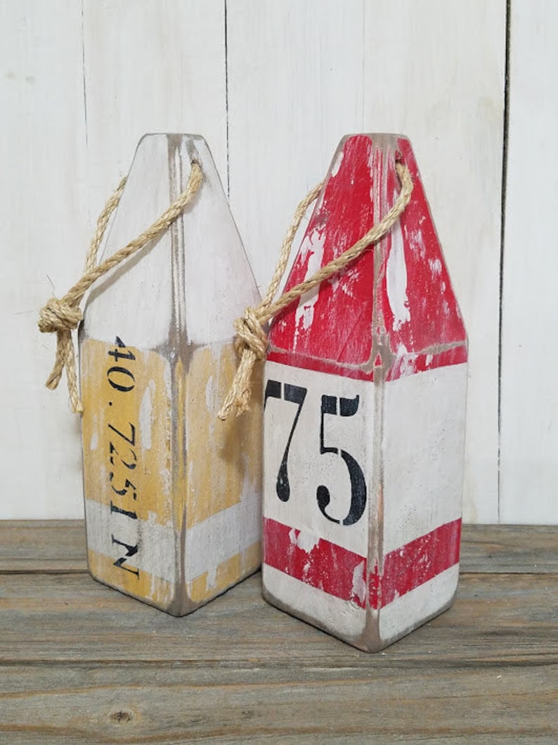 House Number Buoy Latitude Longitude Pair Of Wooden Buoys Etsy