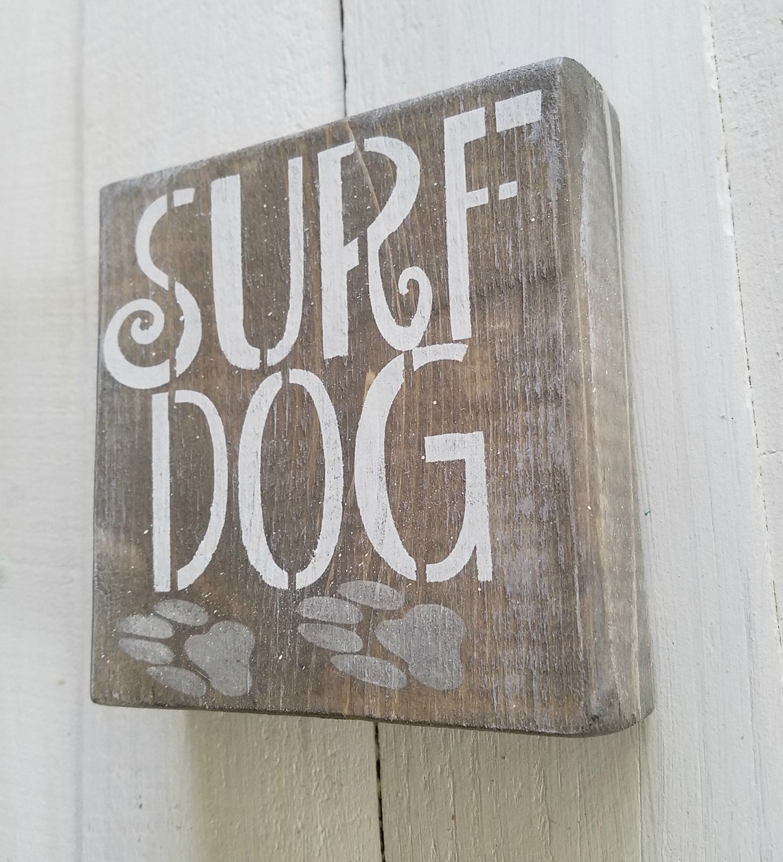 Dog Decor - Surf Dog Block - Surf Dog - Wood Block - Driftwood Finish ...