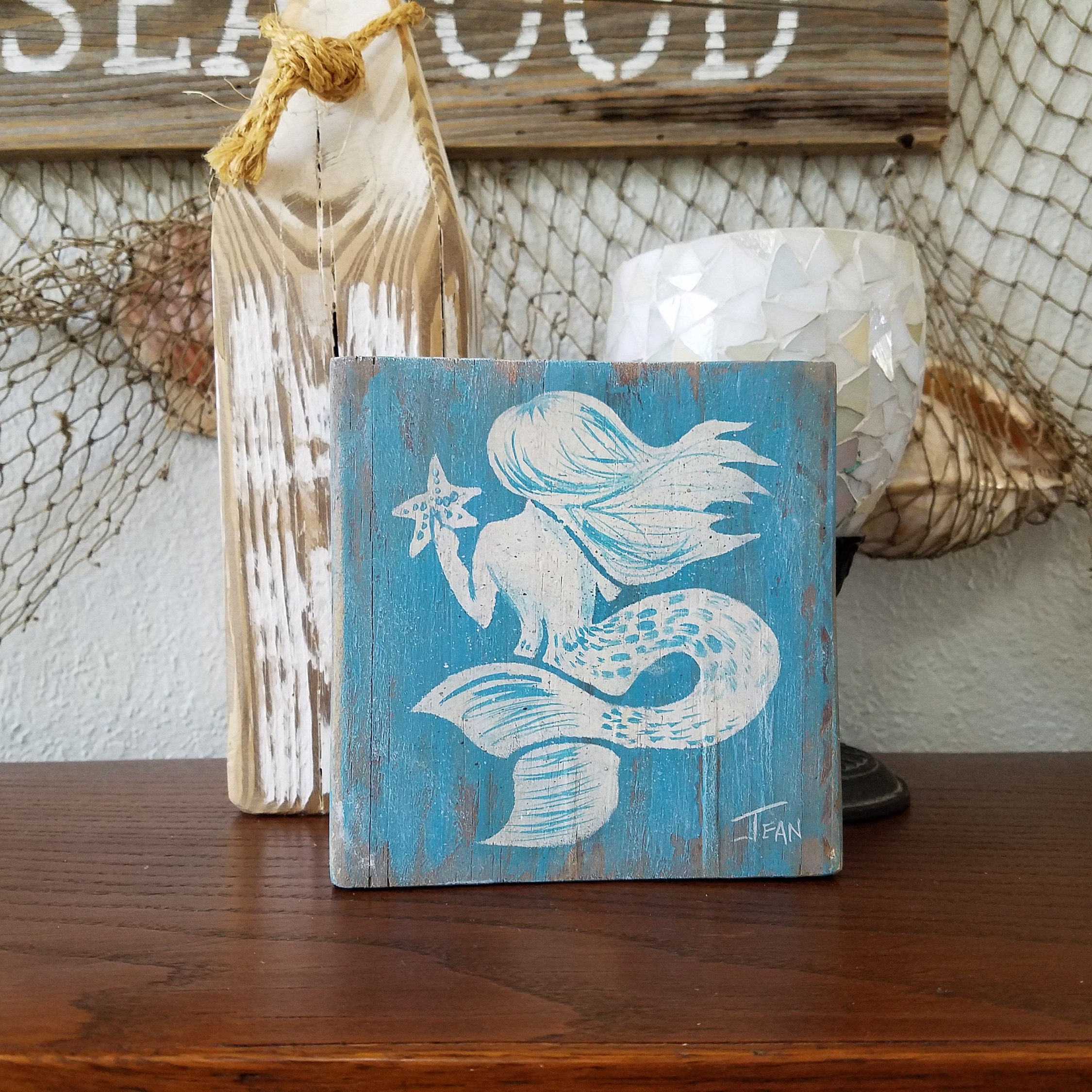 Mermaid decor Mermaid block mermaid painting wood block | Etsy