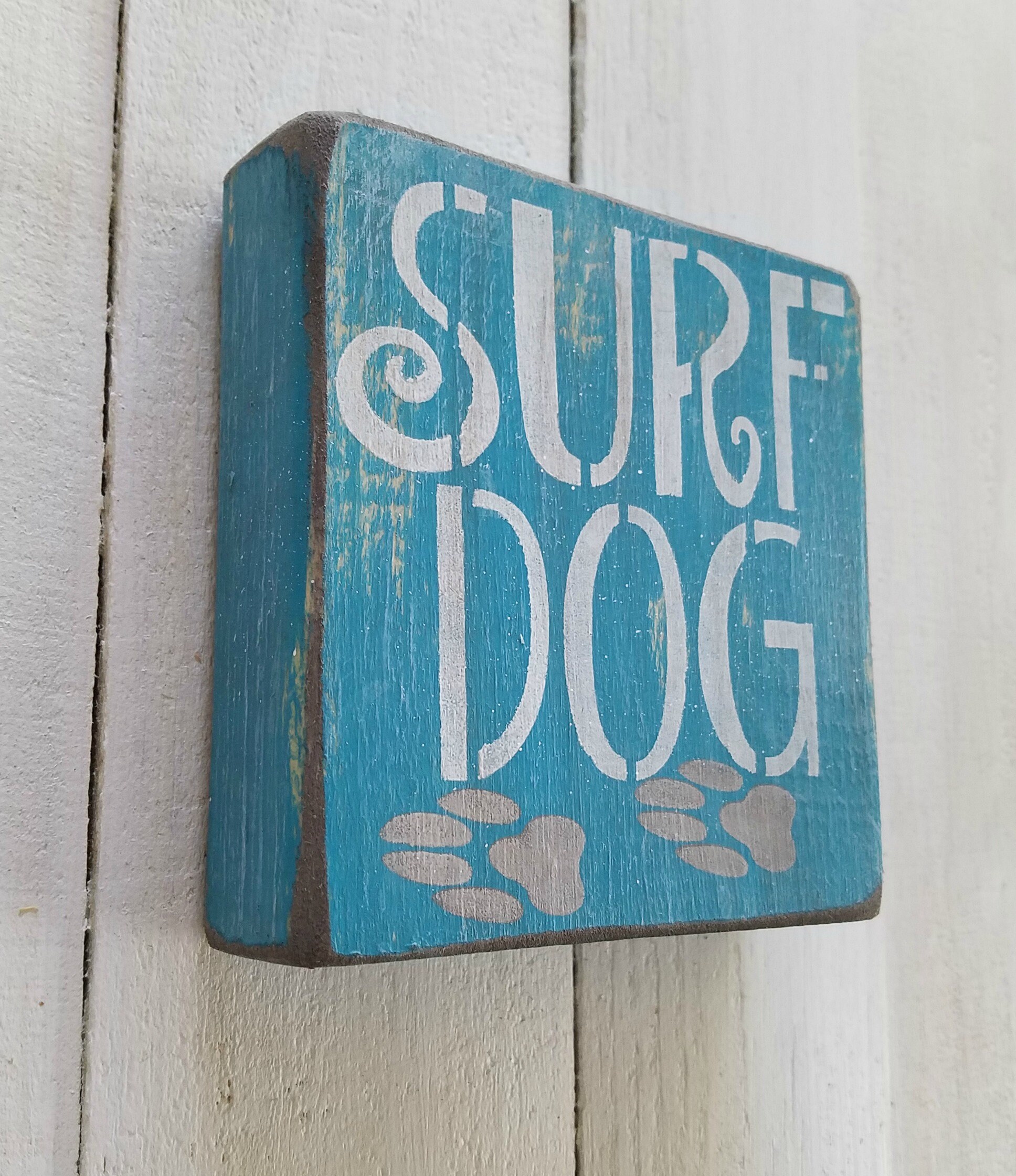 Dog Decor - Surf Dog Block - Surf Dog - Wood Block - Painted Block ...