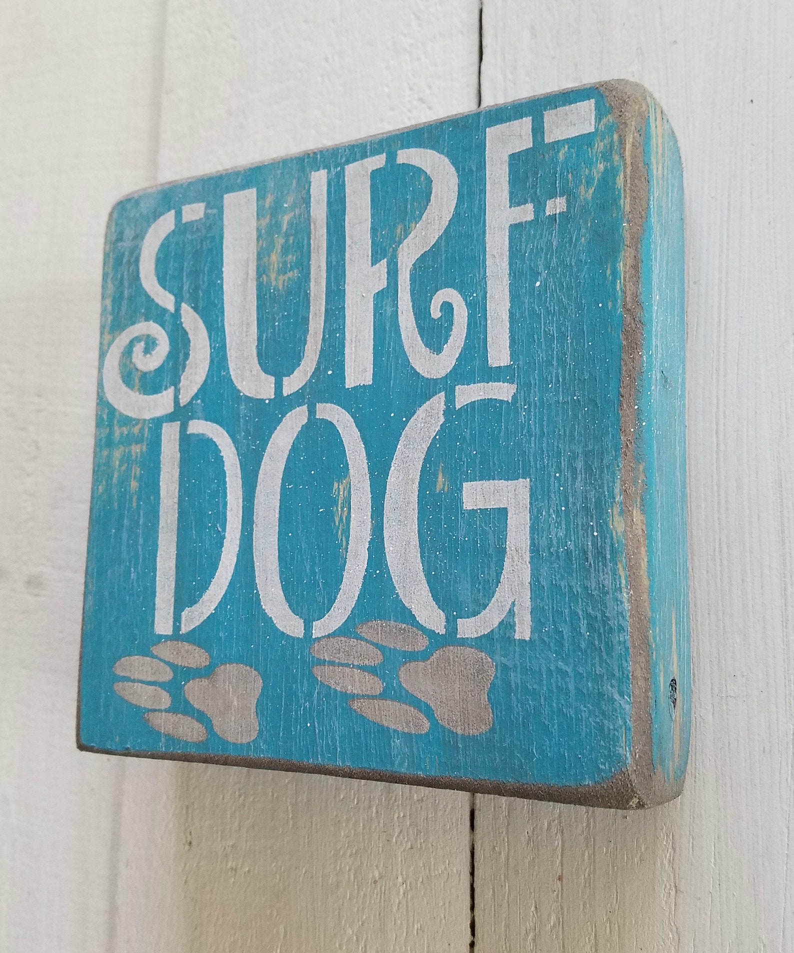 Dog Decor - Surf Dog Block - Surf Dog - Wood Block - Painted Block ...