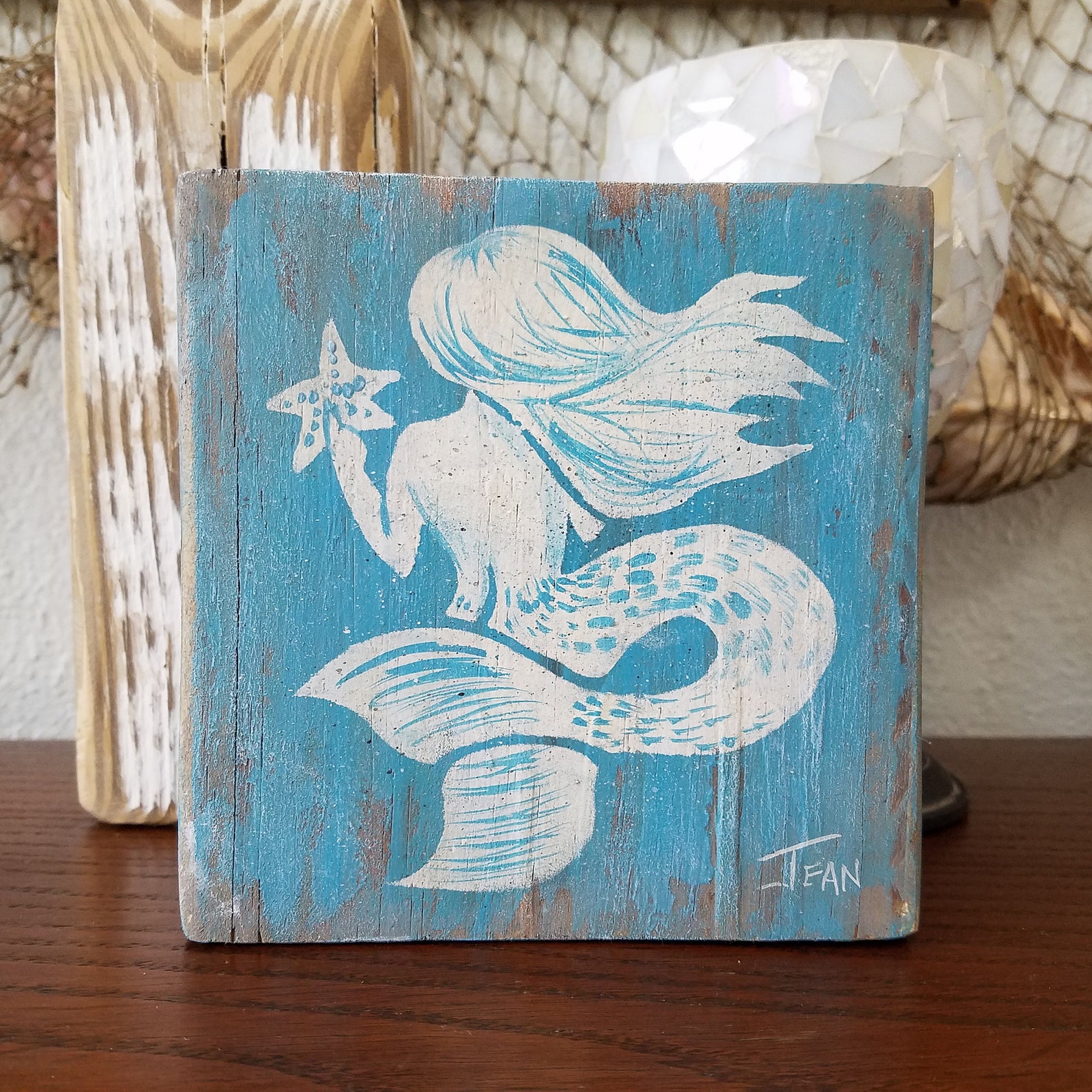 Mermaid Decor Mermaid Block Mermaid Painting Wood Block - Etsy