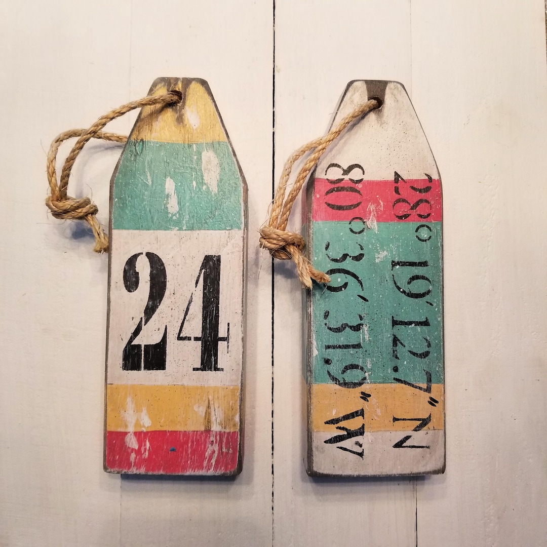House Number or Year and GPS 2x4 Buoy Pair, Wall Hanging and Shelf ...