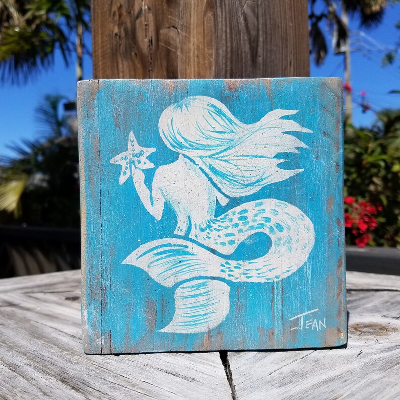 Mermaid Decor Mermaid Block Mermaid Painting Wood Block - Etsy
