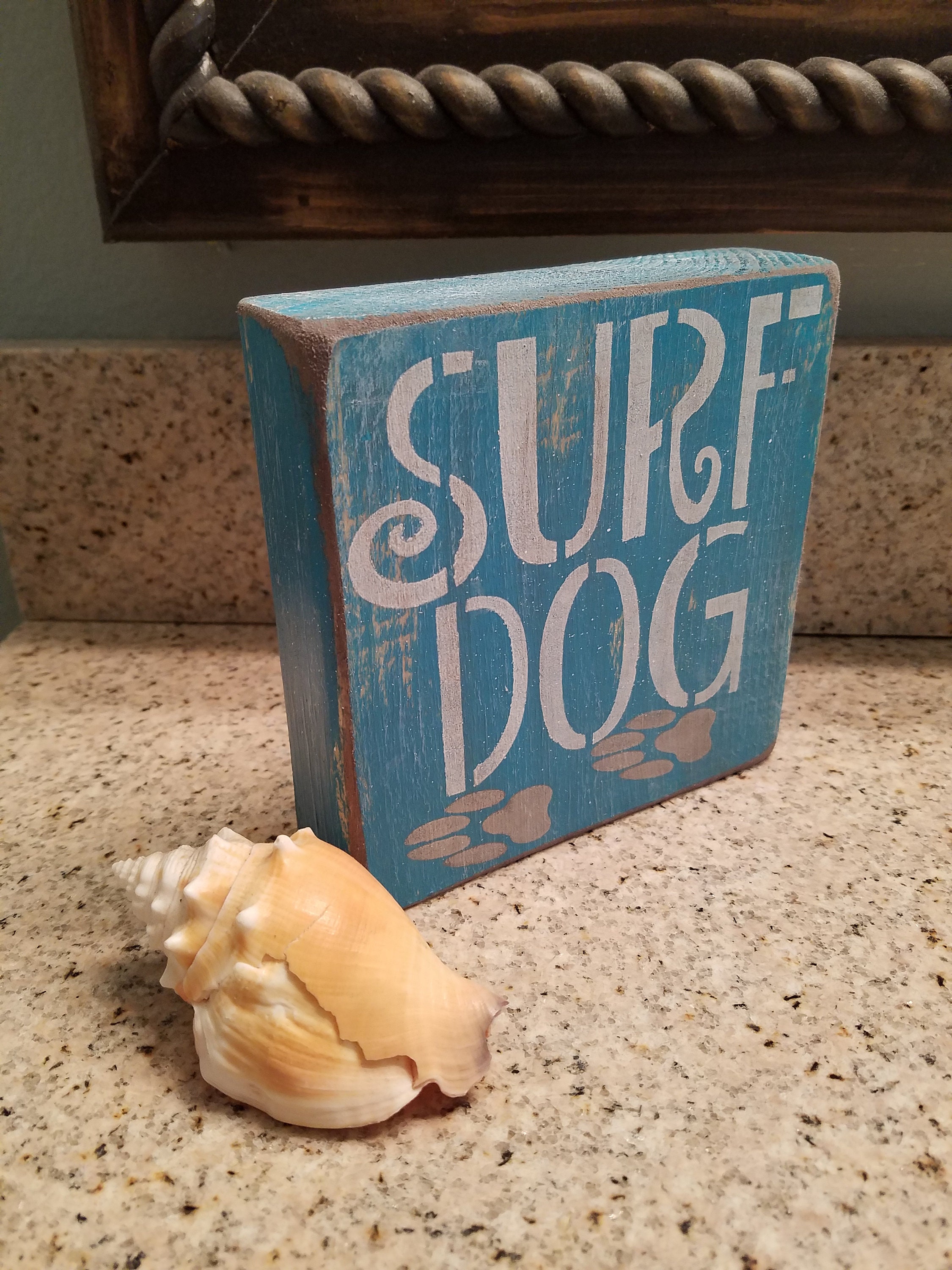 Dog decor Surf dog block Surf dog wood block painted | Etsy