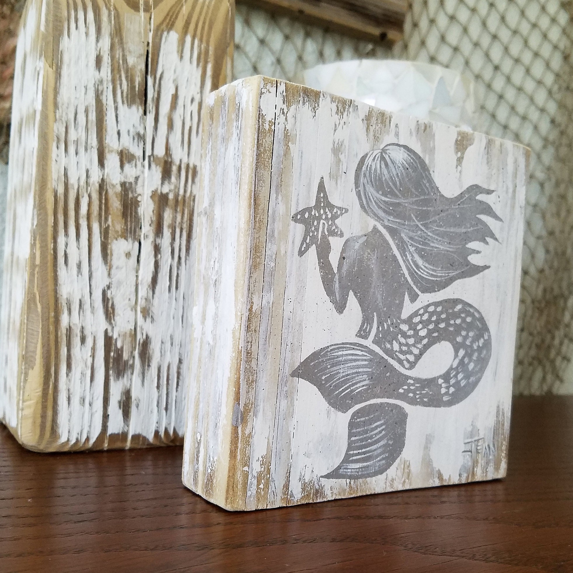 Mermaid decor Mermaid block mermaid painting wood block | Etsy