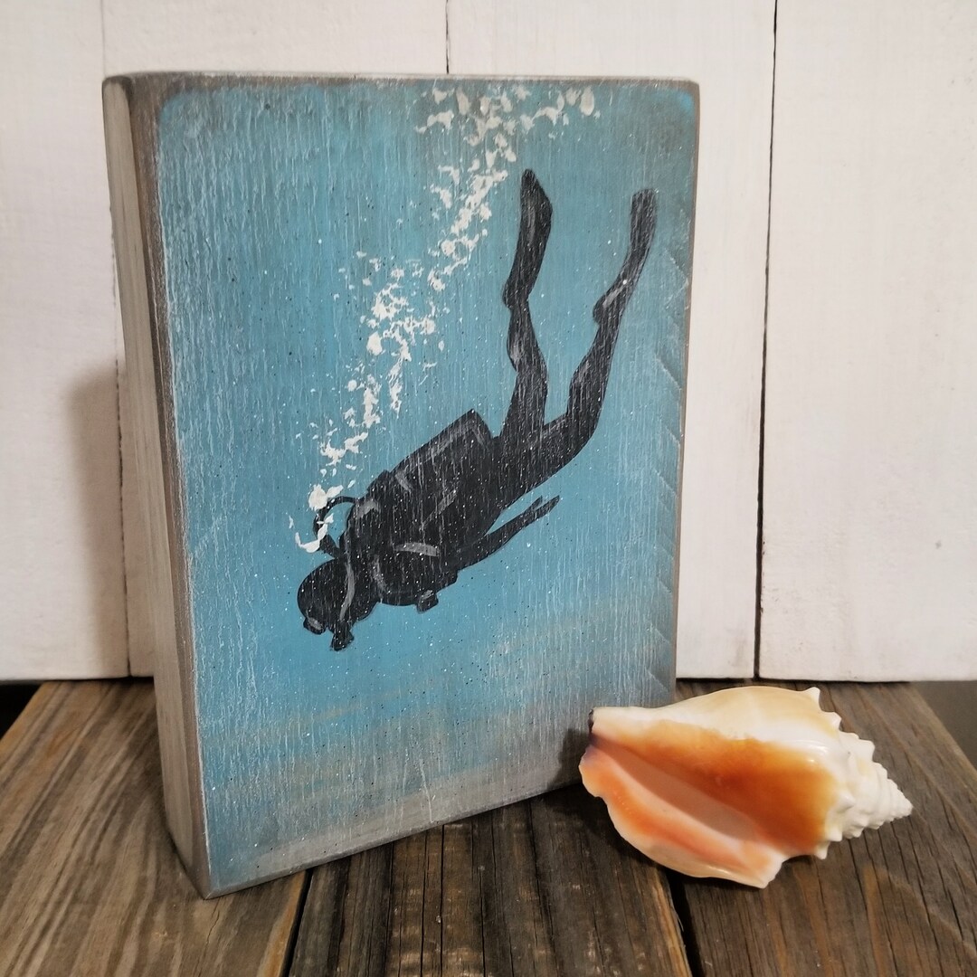 Scuba Diver and Diving Flag Shelf Sitter and Table Top Decor Single ...