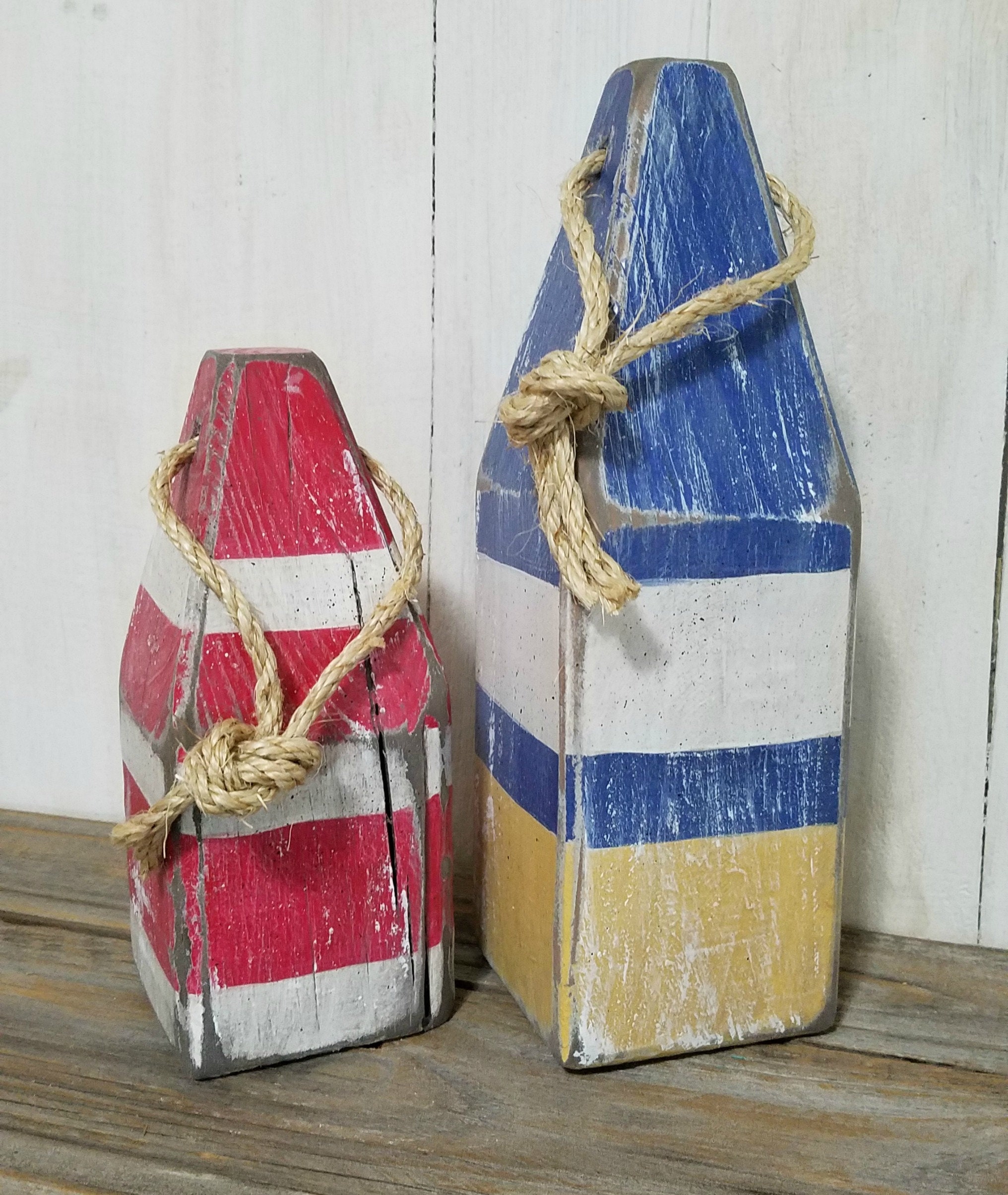 Decorative Buoy Pair - Wooden Buoys - Striped - Lobster Buoy - Nautical ...