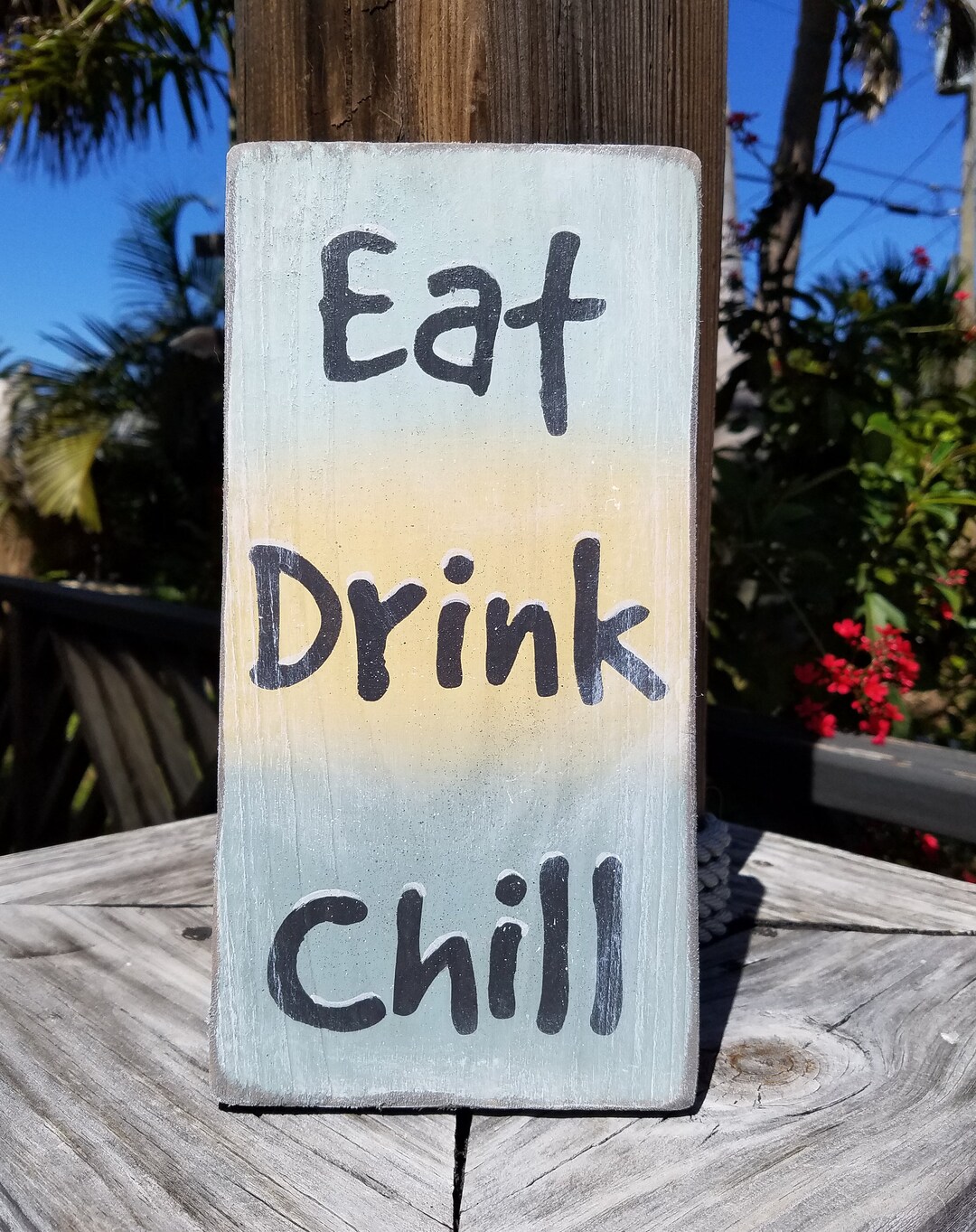 Eat Drink Chill Sign - Rustic - Beach House Sign - Tiki Bar Sign ...
