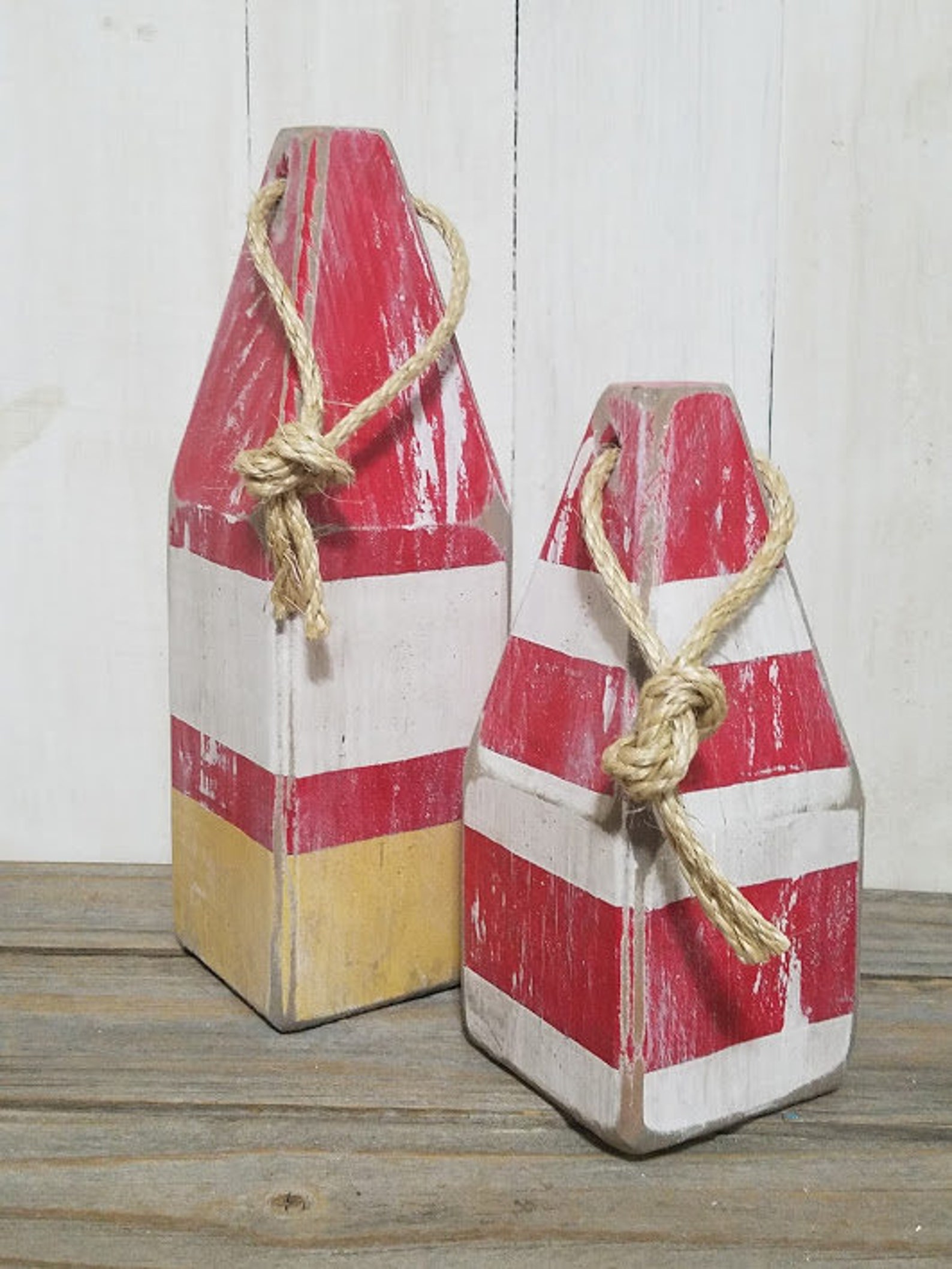 Decorative Buoy Pair - Wooden Buoys - Striped - Lobster Buoy - Nautical ...