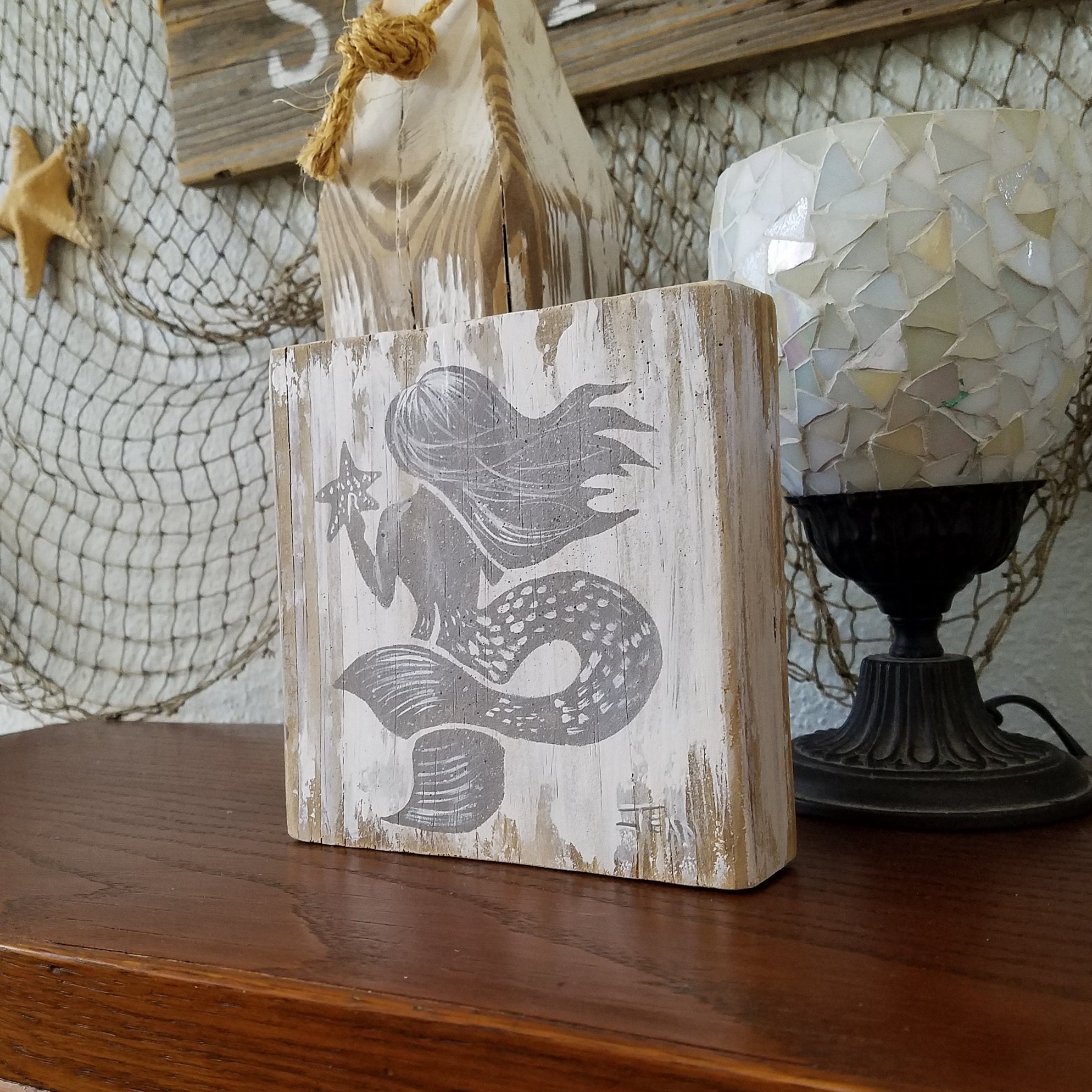 Mermaid decor Mermaid block mermaid painting wood block | Etsy