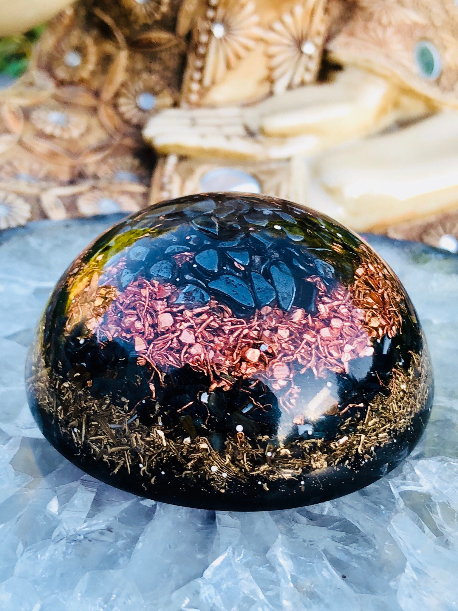 Orgonite® Orgone Dome Hematite/black Obsidian FREE - Etsy UK