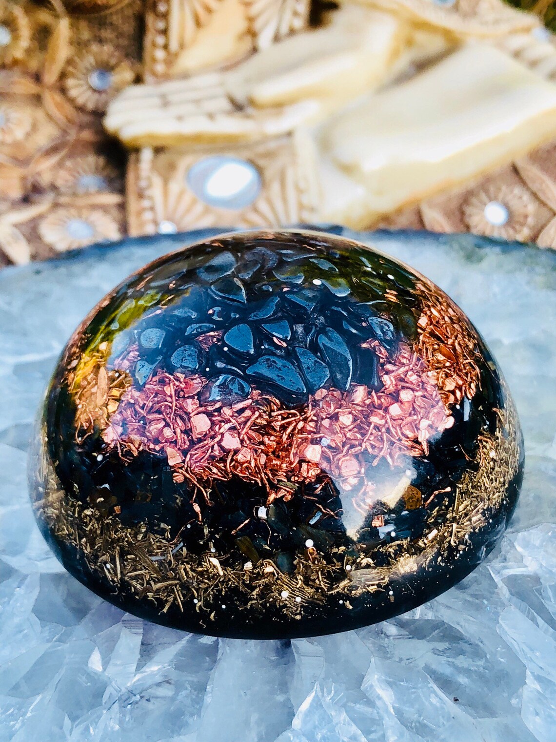 Orgonite® Orgone Dome Hematite/black Obsidian FREE - Etsy UK