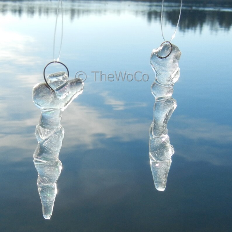 ICICLES Clear Iridized Ornament Set, Fused Glass Suncatcher - Etsy