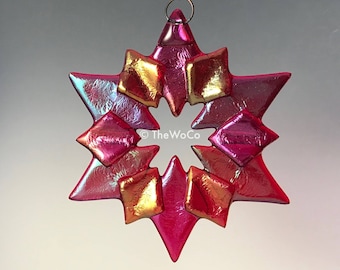 NORTH Red Iridized Snowflake Fused Glass Ornament Suncatcher | Etsy