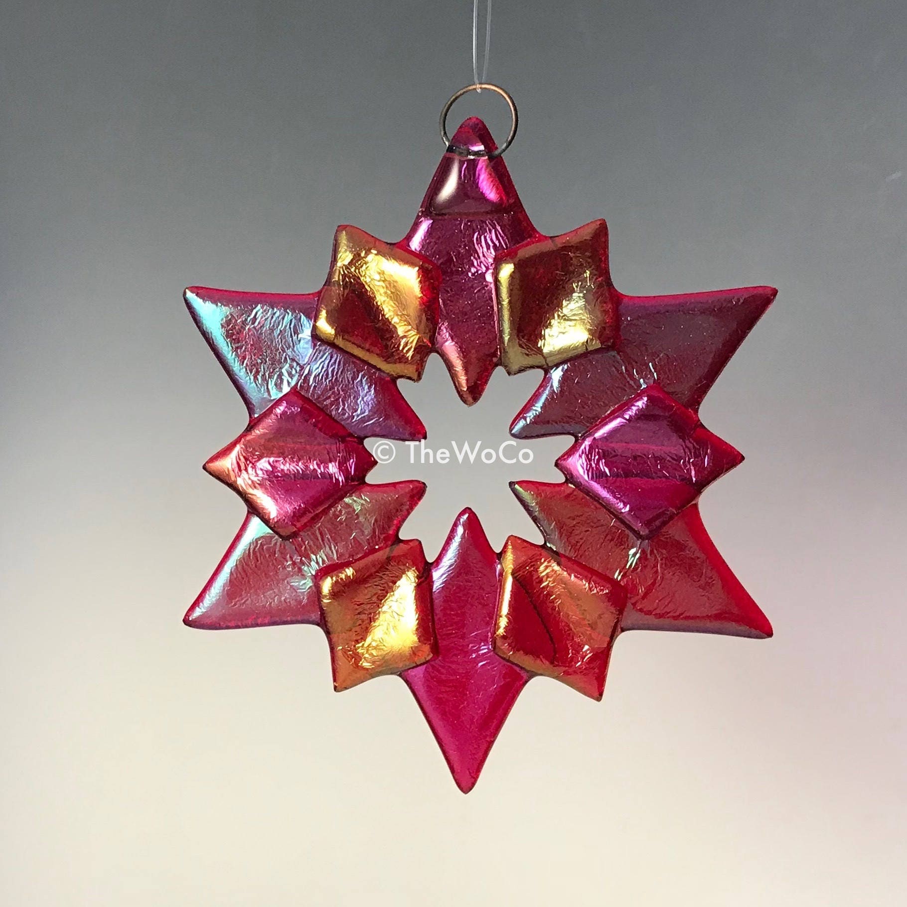 SOLSTICE Red Iridized Snowflake, Fused Glass Ornament Suncatcher - Etsy UK