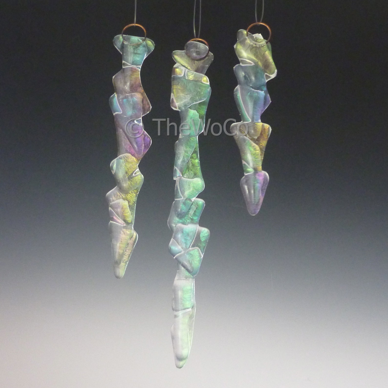 ICICLES Clear Iridized Ornament Set, Fused Glass Suncatcher - Etsy