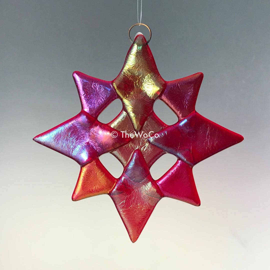 NORTH Red Iridized Snowflake, Fused Glass Ornament Suncatcher - Etsy