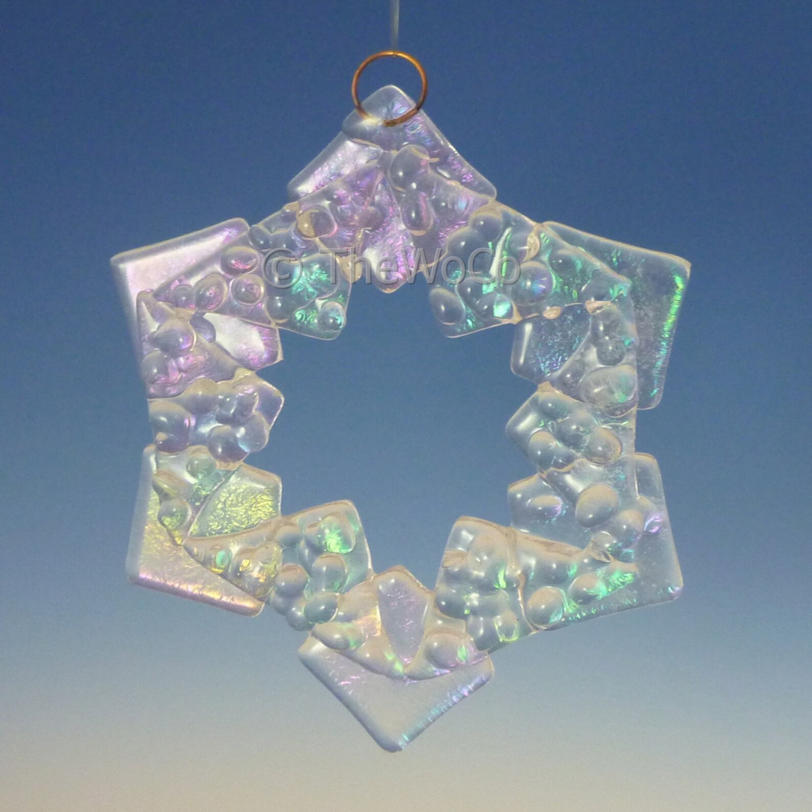 BAUBLES Crystalline Clear Iridized Snowflake, Fused Glass Ornament ...