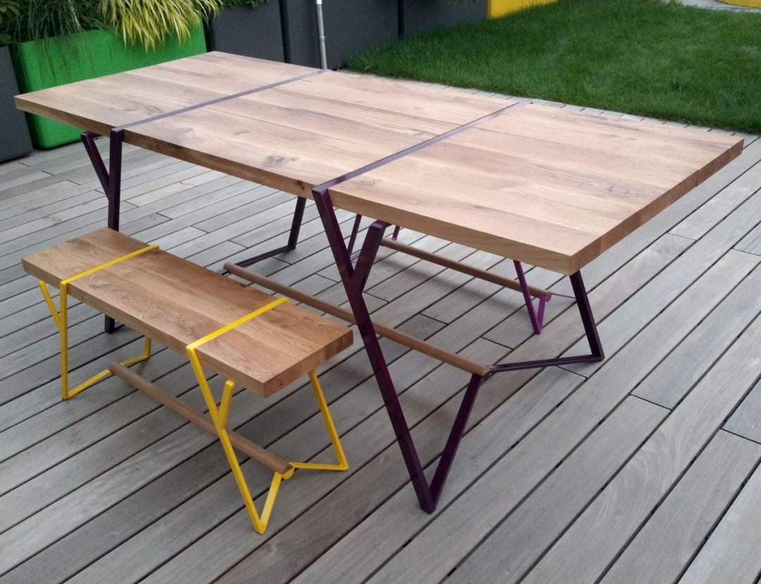 LARGE FOLDING Dining TABLE Solid Wood - Foldable Indoor Outdoor Picnic ...