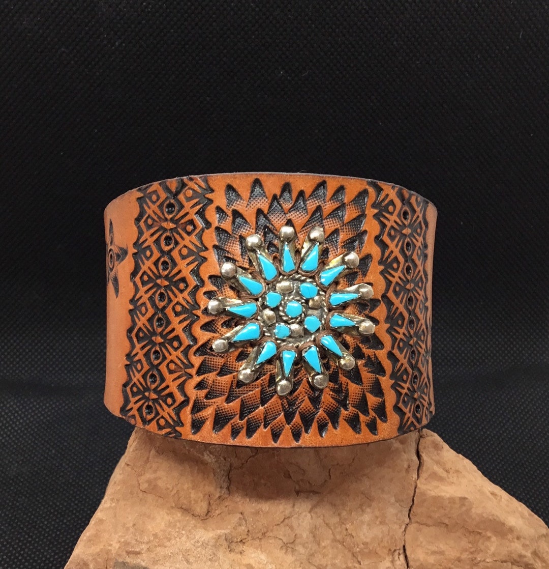 Handmade Stamped Leather Cuff RM129A - Etsy