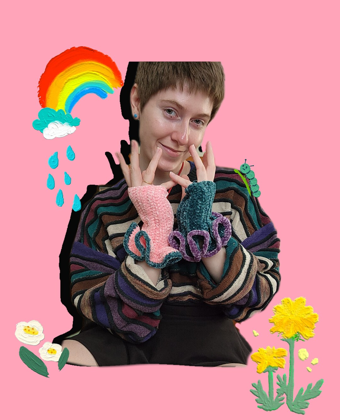 Soft Ruffly Fingerless Gloves *READY TO SHIP* Cozy Clowncore Aesthetic ...