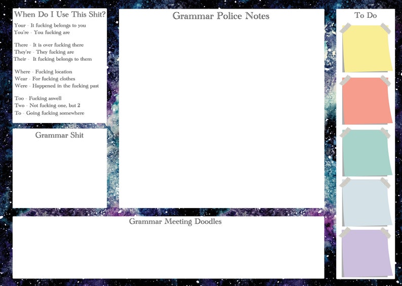 Digital Download Sweary Grammar Notes Digital Desk Pad Planner Notepad ...