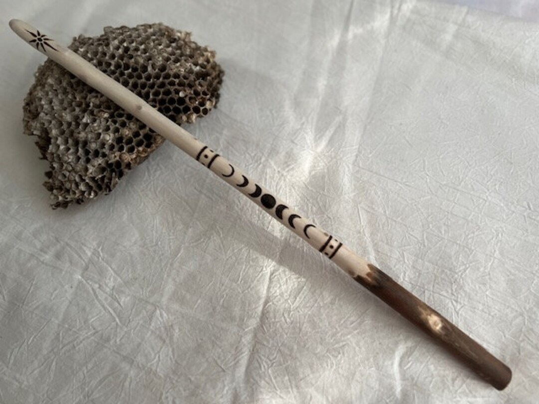 Moon Phases Wand, Wood Burned Willow Wand, Handmade Willow Wand, Willow ...