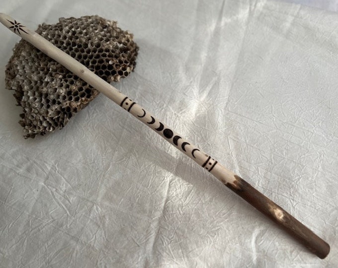 Moon Phases Wand, Wood Burned Willow Wand, Handmade Willow Wand, Willow ...
