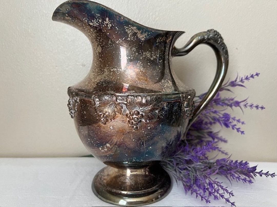 Vintage Silver Plated Pitcher, Crescent Mfg. Pitcher, Large Silver ...