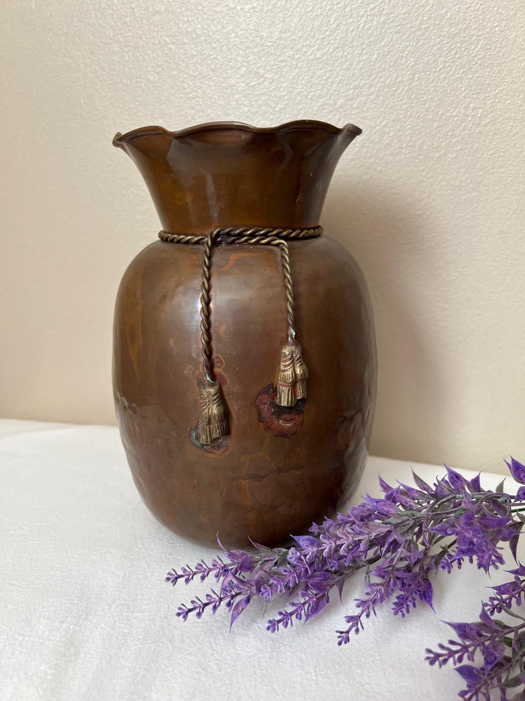 Vintage Copper Tassel Vase: Rustic Farmhouse Decor - Etsy