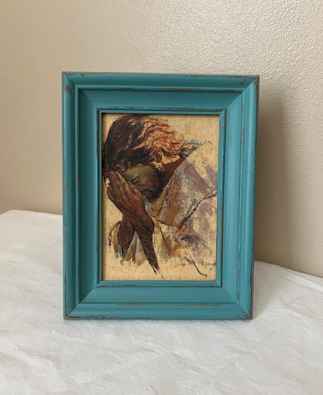 Framed Jesus Print, Vintage R. Hook Reproduction, Religious Tabletop ...
