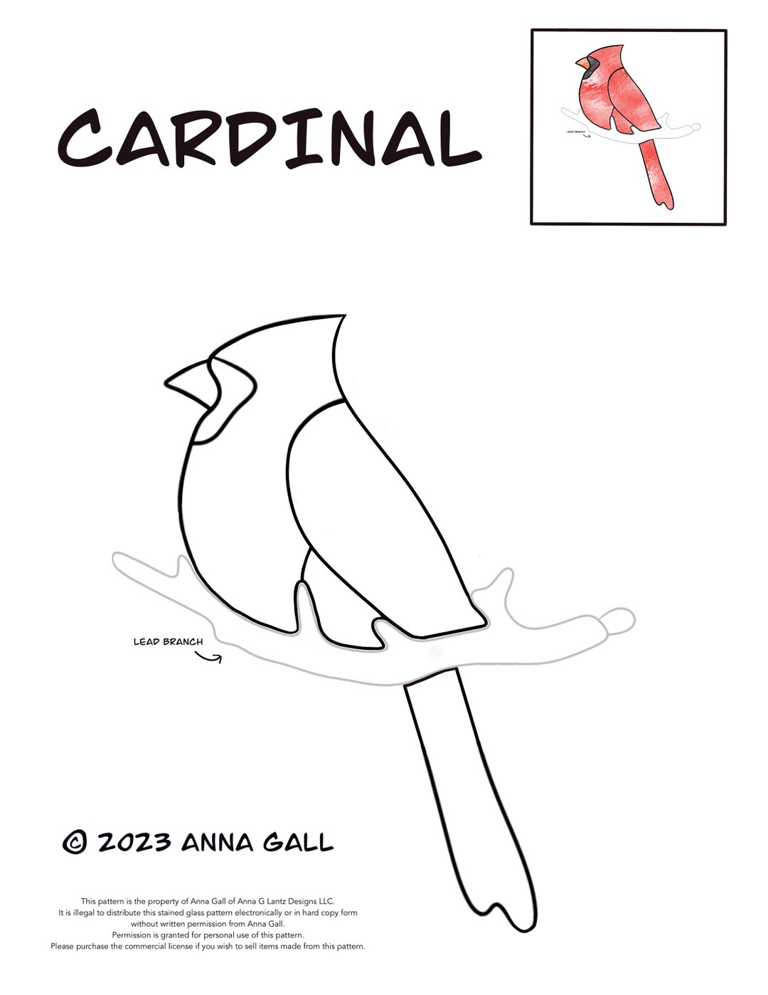 Commercial Use Digital Cardinal on a Branch Stained Glass Sun Catcher ...