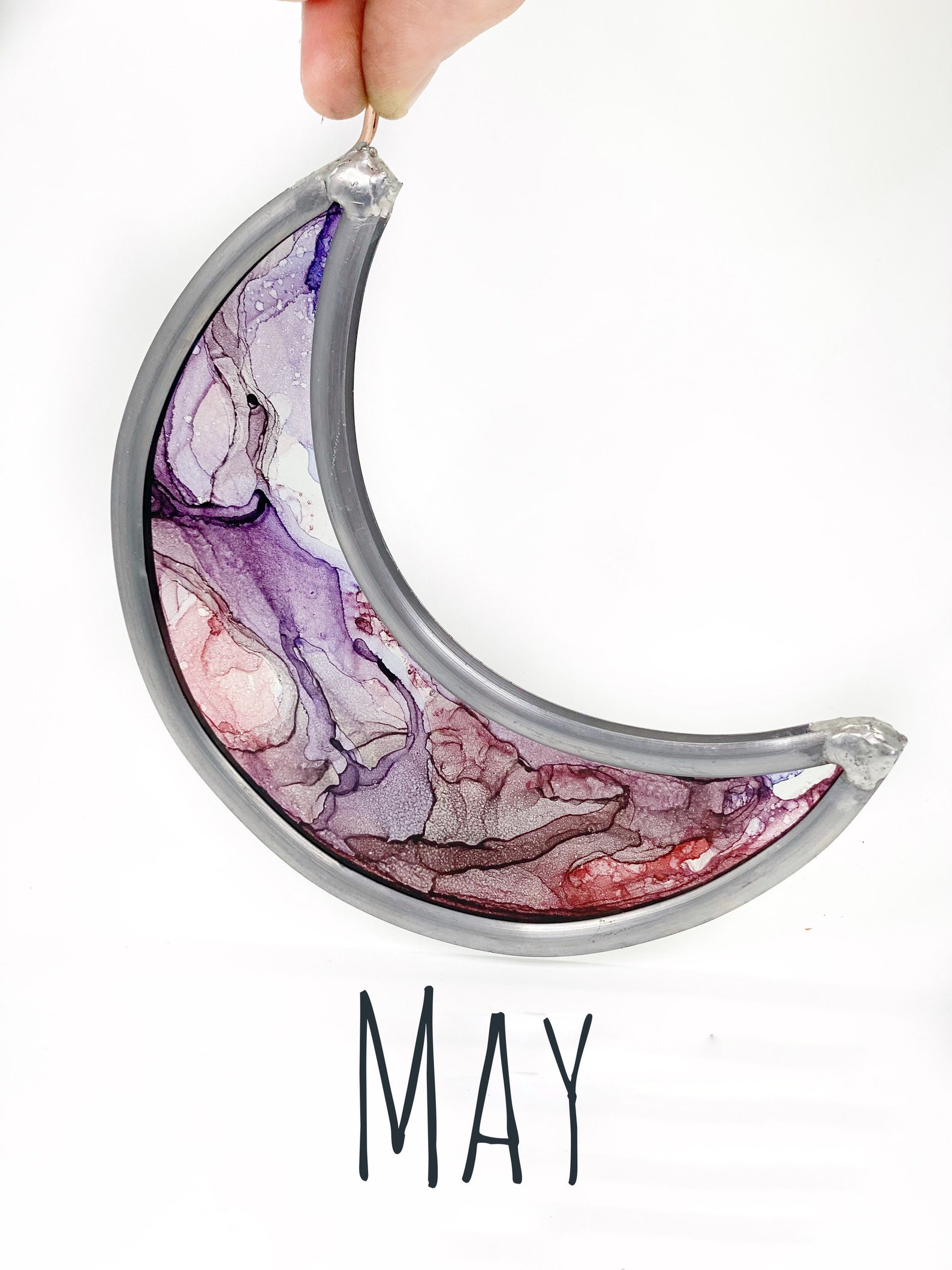 Crescent Moon Alcohol Ink on Glass Sun catcher celestial | Etsy