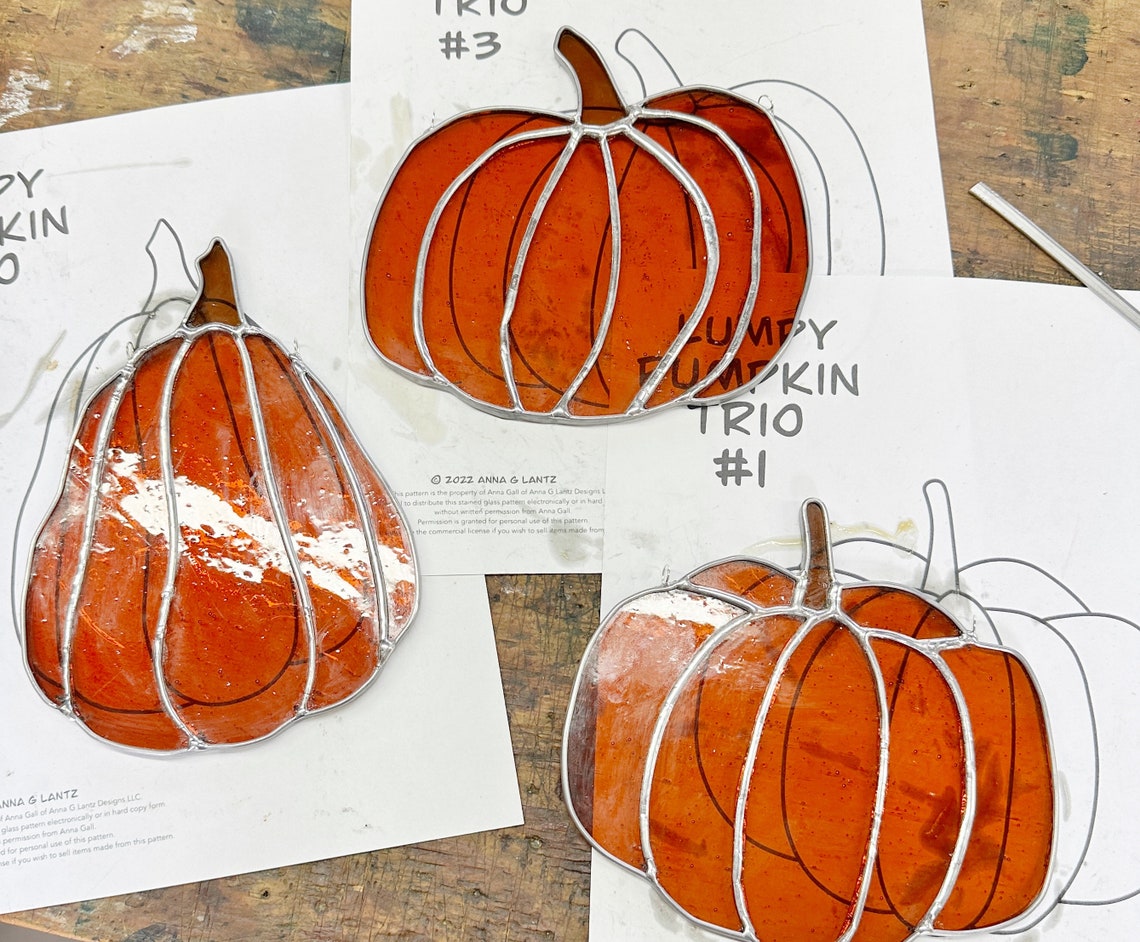 Commercial Use Digital Lumpy Pumpkin Trio Stained Glass Sun Catcher ...